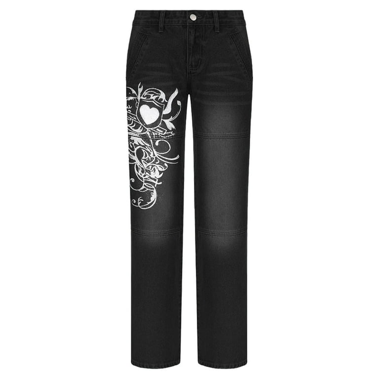 Women's Y2K Baggy Long Jeans. High Waist, Wide Straight Leg Women's Y2K Baggy Long Jeans. High Waist, Wide Straight Leg