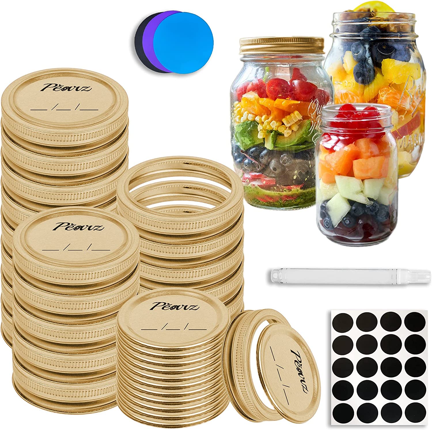 100 pcs (50 pcs Canning Lids + 50 pcs Rings) Wide Mouth Canning Lids ...