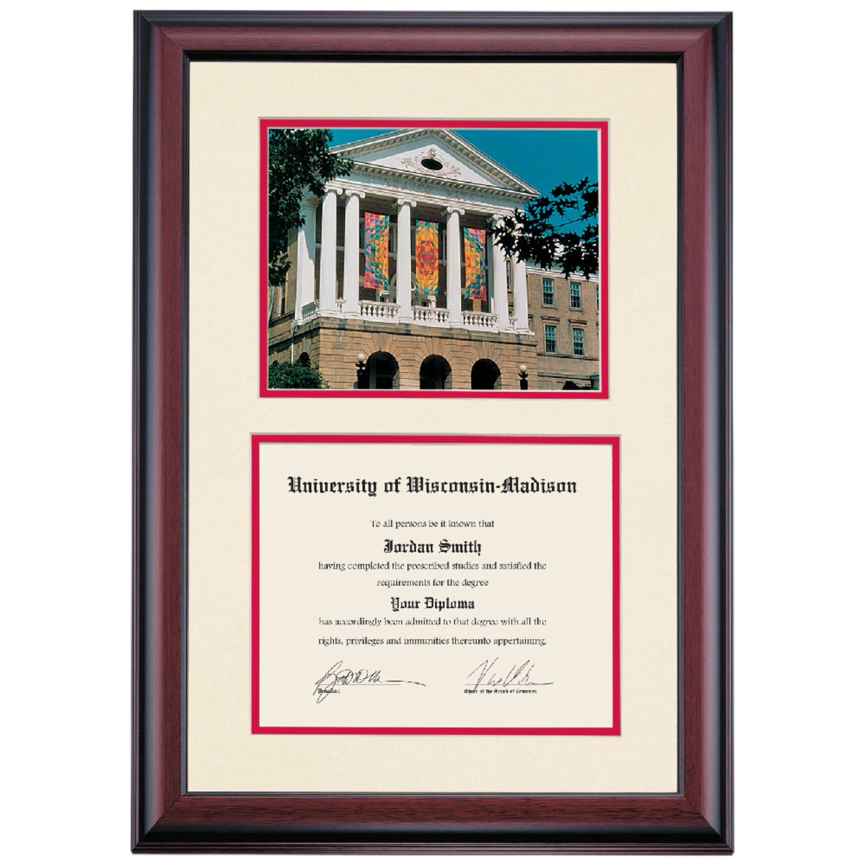 OCM Diploma Frame for University of Wisconsin-Madison, Ivory/Cherry Mat ...