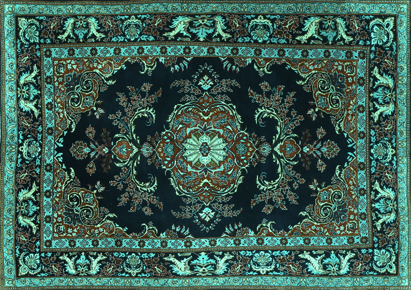 Ahgly Company Machine Washable Indoor Rectangle Persian Turquoise Blue ...