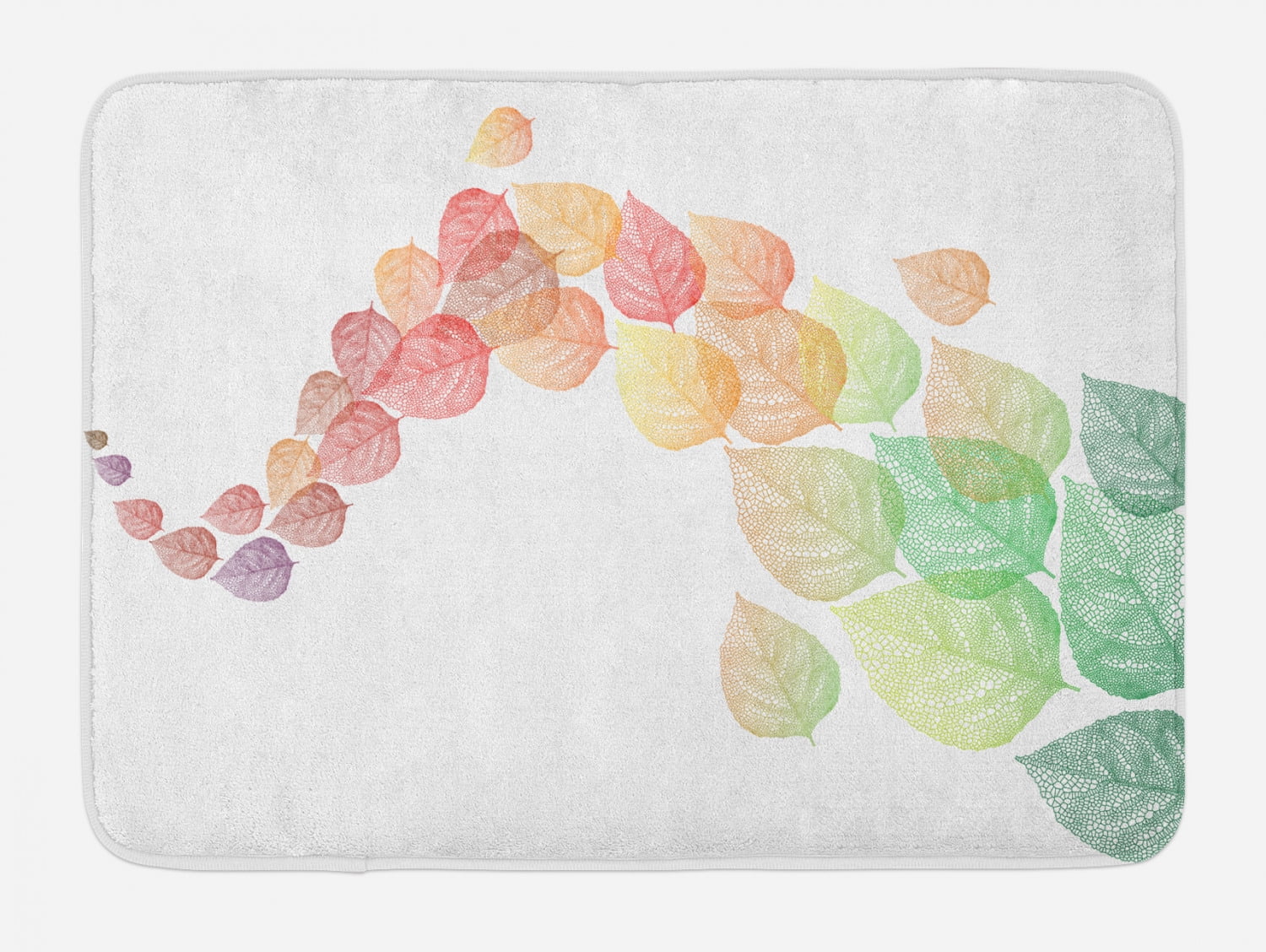 Leaves Bath Mat, Gradient Colored Autumn Leaves Flying in the Wind Cold ...