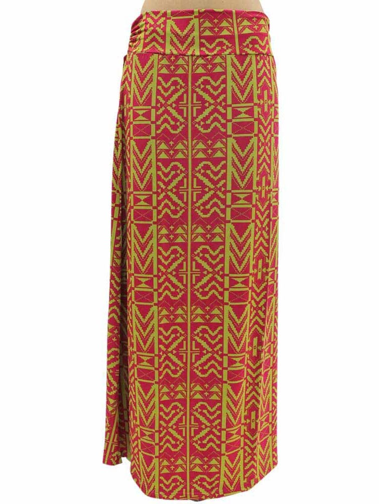 Luxury Divas Hot Pink And Yellow Aztec Print Fold Over Maxi Skirt Size