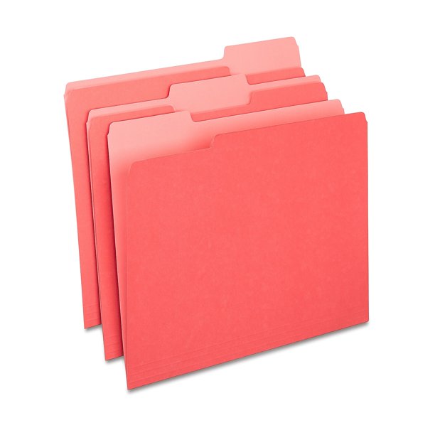 Staples Colored File Folders 1/3-Cut Tab Letter Size Red 100/Box ...