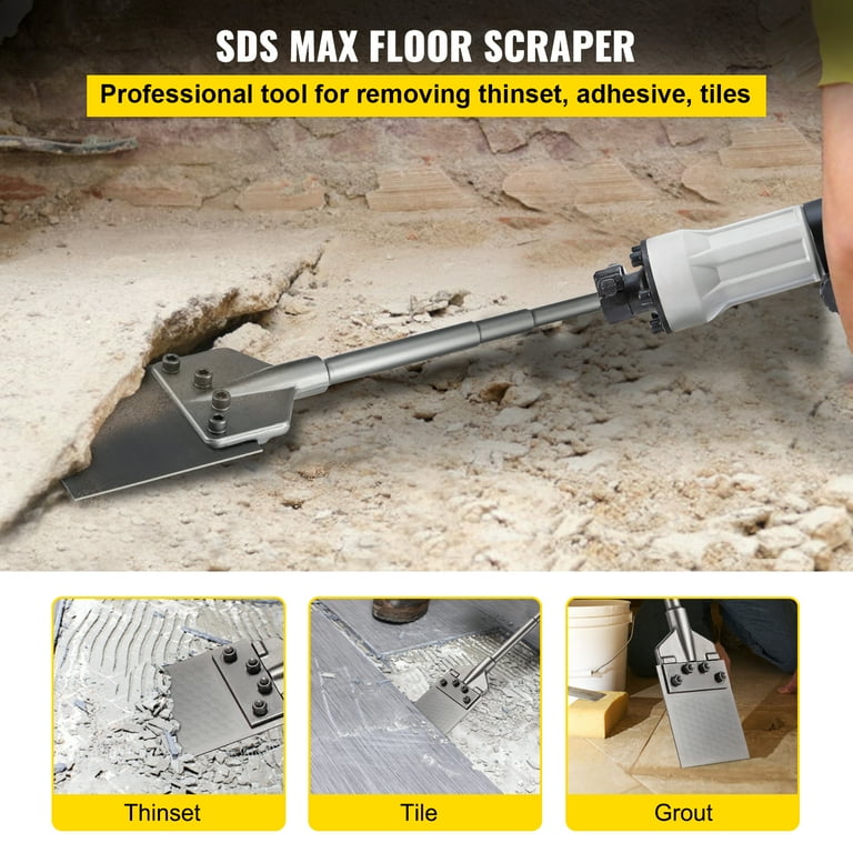VEVOR SDS Max Floor Scraper 5.9 Wide Blade 40Cr Steel 24.4 Long Handle Thinset Removal Bit with Point Chisel Fits SDS Max Rotary Chipping Hammer for Removing Tile Grout Adhesive Wallpaper