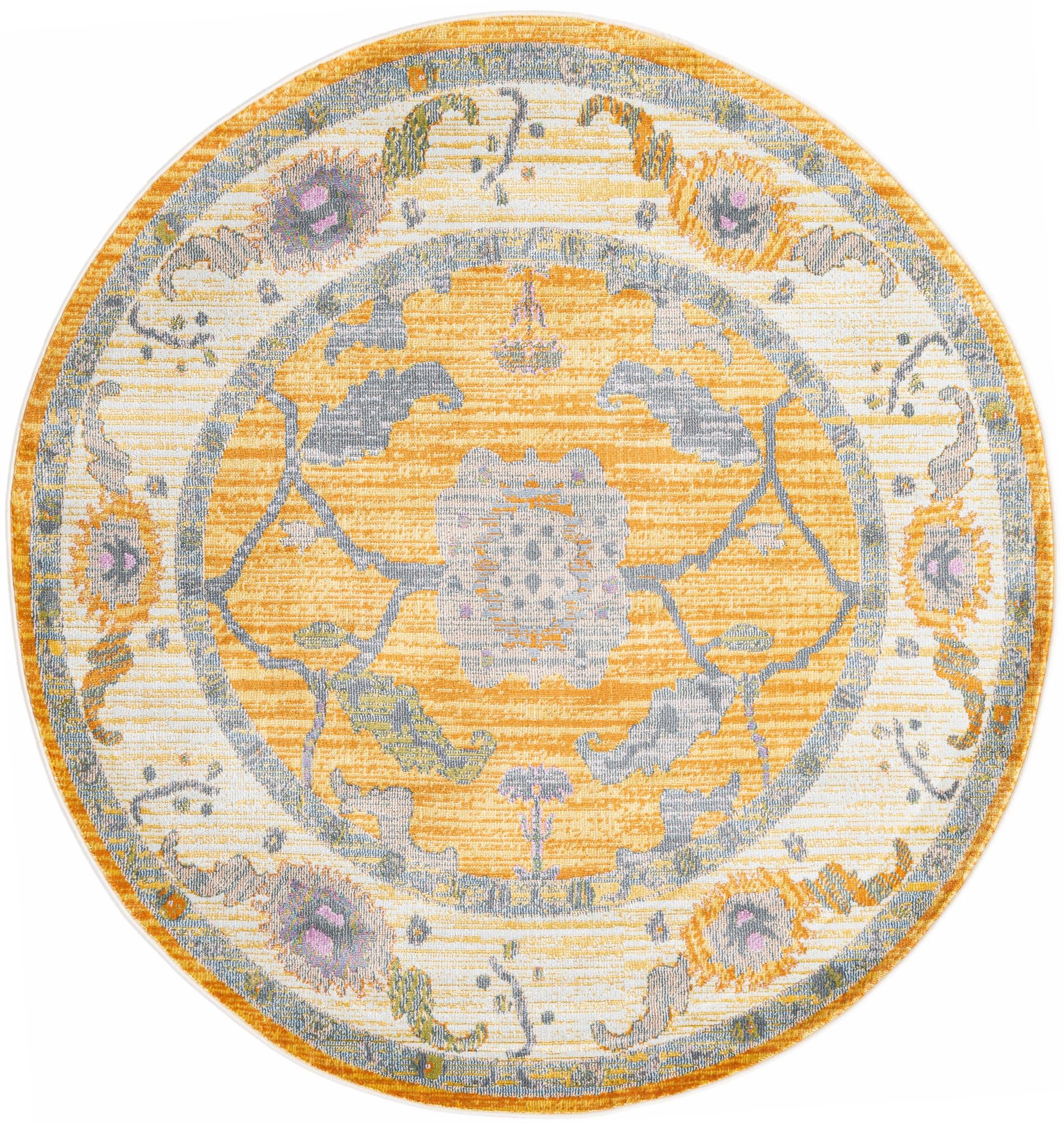 Rugs.com Paragon Collection Rug – 5 Ft Round Yellow Medium-Pile Rug ...