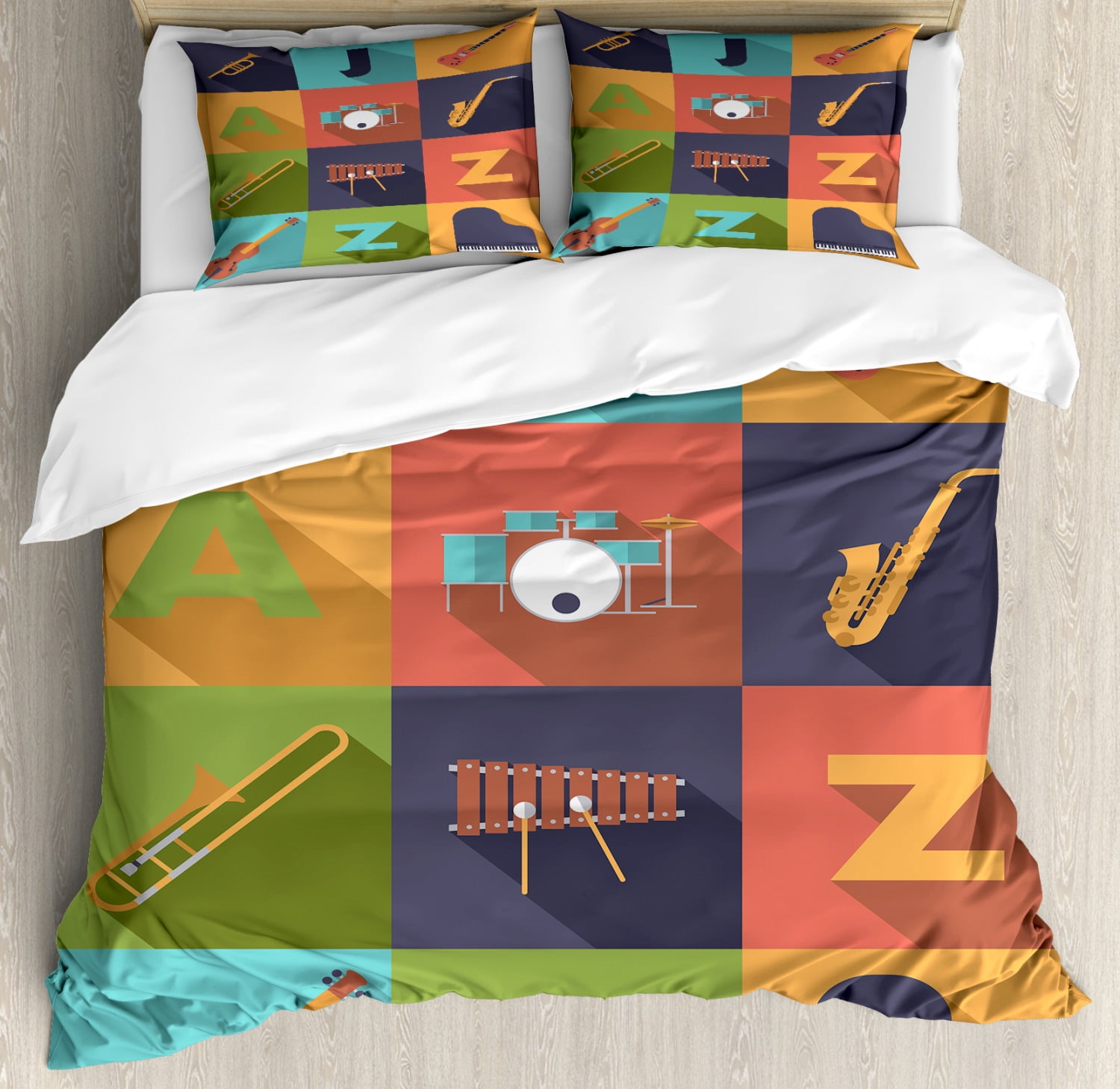 Music Duvet Cover Set Queen Size, Colorful All Jazz Equipment Set on ...