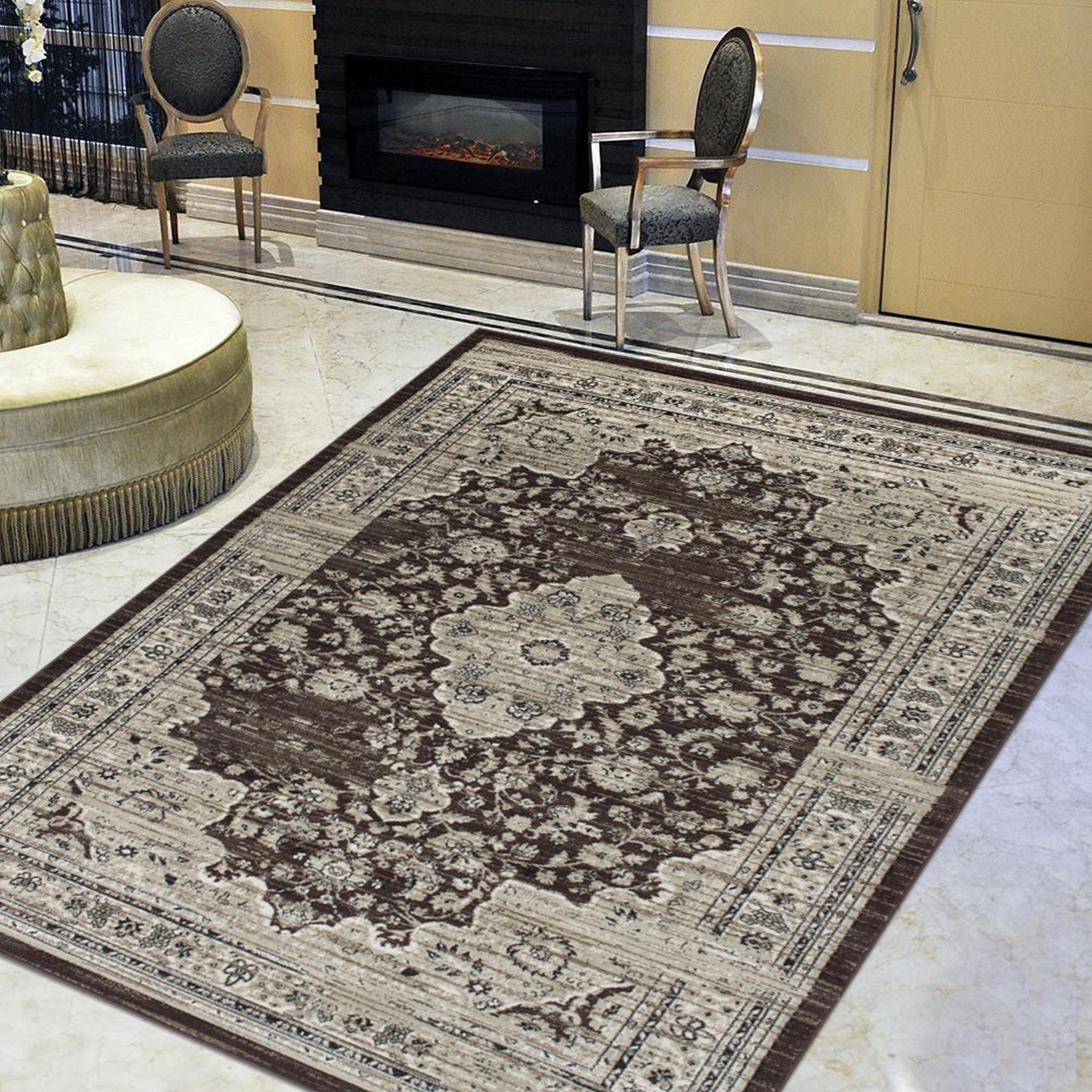 Handcraft Rugs-Espresso Brown/Beige Persian Tabriz Floral Pattern ...