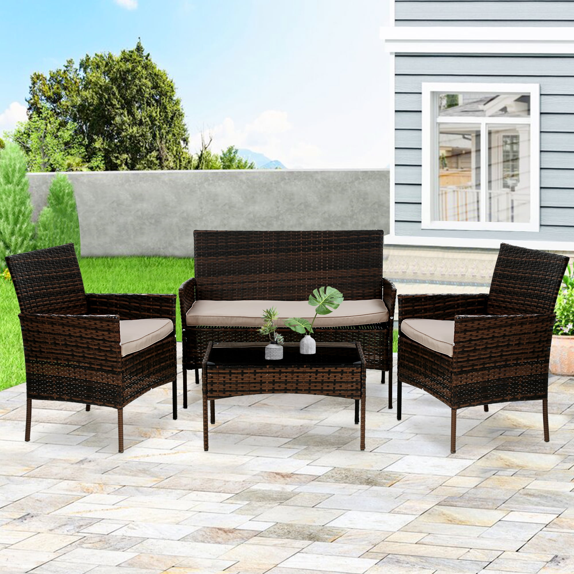 Patio Wicker Furniture Sets Garden Conversation Set Outdoor Wicker Sofa ...