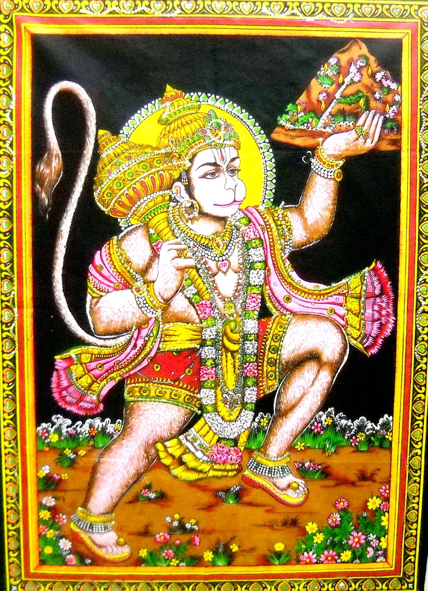 Crafts of India Flying Lord Hanuman Cotton Wall Hanging Painting : Size ...