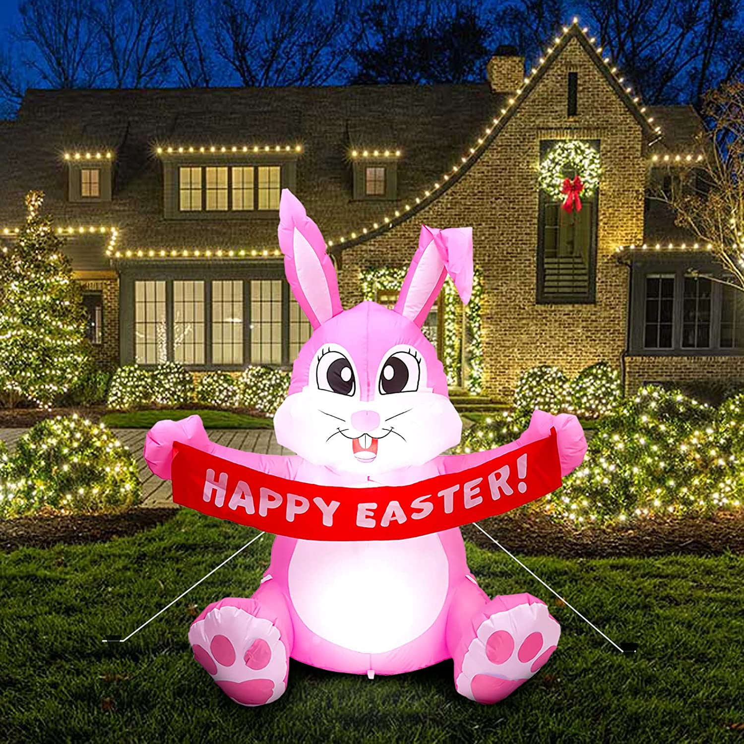 5ft Easter Inflatable Bunny Outdoor Yard Decor with LED Lights Easter ...
