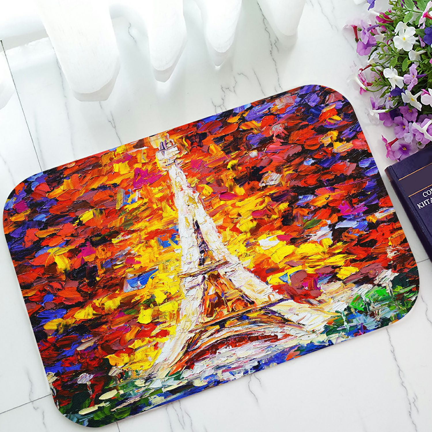 PHFZK Oil Painting Doormat, City View of Paris Eiffel Tower Colorful ...