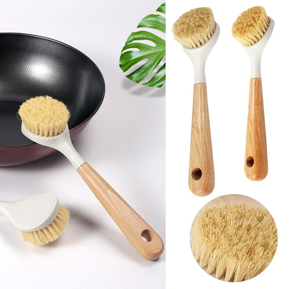 CHOK Natural Sisal Kitchen Cleaning Brush Pot Brush Long Wooden Handle ...