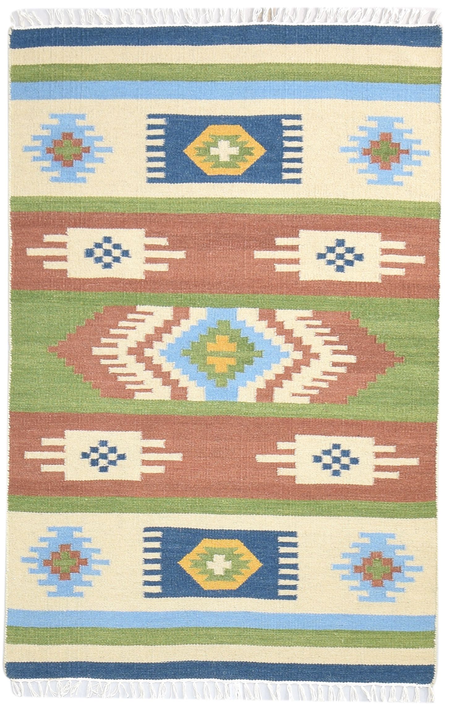 Dhurrie Multi Color Wool Rug 4X6 Southwestern American Tribal Room Size ...