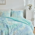 Wajade Faux Fur Queen Bedding Set with Die Tye Blue Green, 3PC Warm ...