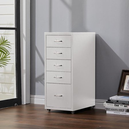 5 Drawers Vertical File Cabinet with Wheels-White- | Walmart Canada