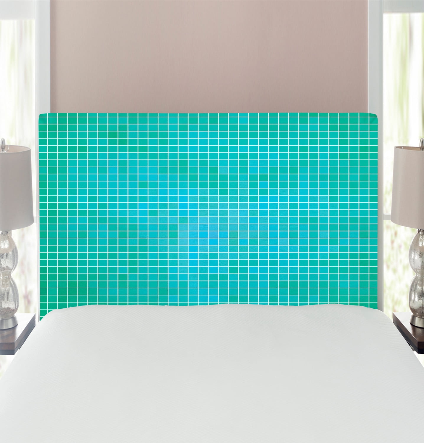 Teal Headboard, Square Pixel Like Mosaic Pattern Simplistic Modern ...
