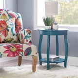 Home Square Round Wood End Table with Shelf in Teal Blue - Set of 2 ...