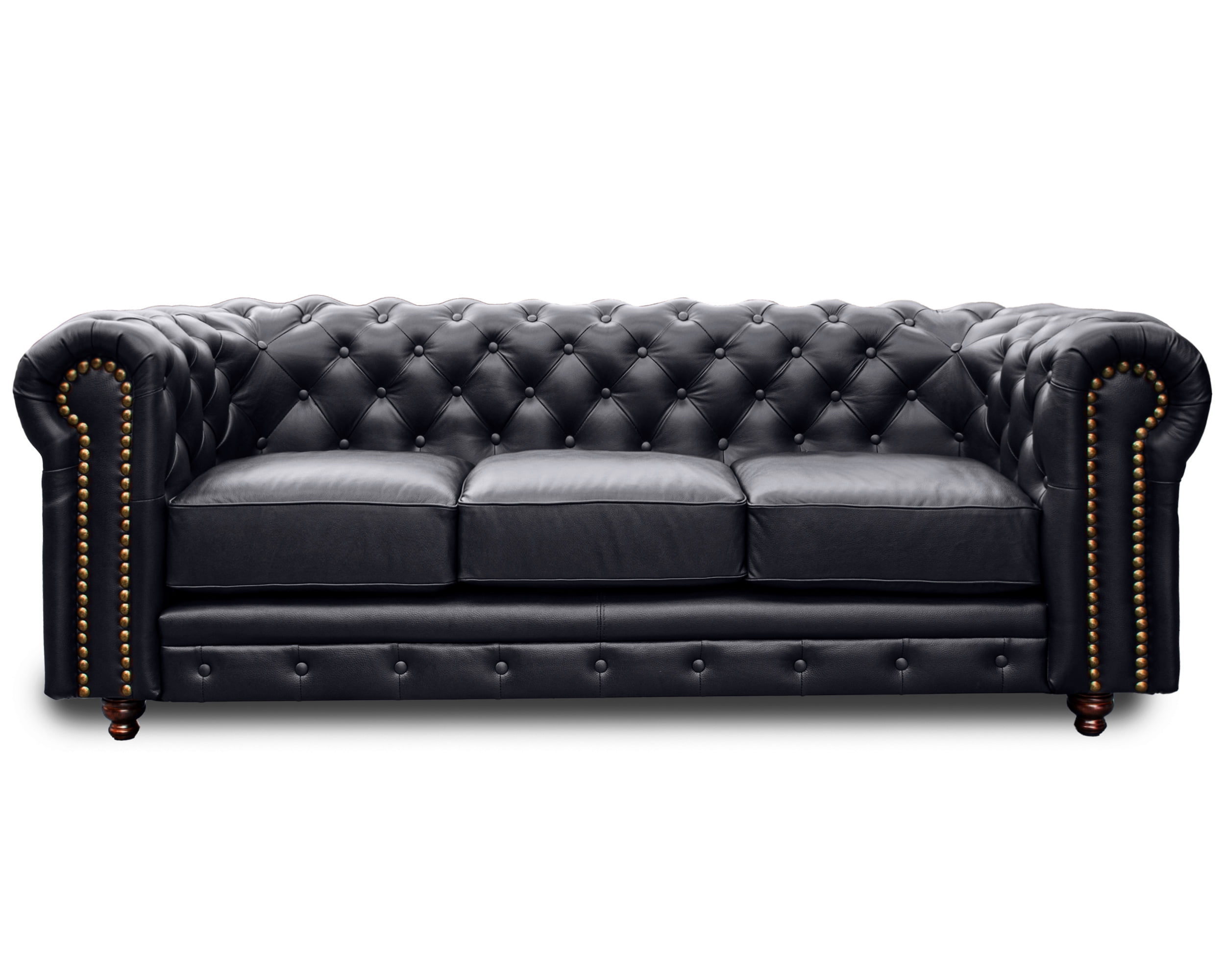 Sofá de de Piel Genuina Clásico Capitonado, 3 plazas, Modelo Chesterfield P/V, Color Negro ...