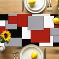 Abstract Art Table Runner, Patchwork Red Black and Grey Cotton Linen ...
