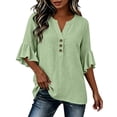 Sokhug Womens 3/4 Ruffle Sleeve Henley V Neck Cotton Blend Blouse ...