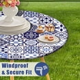 44 Inch White Blue Round Table Protector for Kitchen,Boho Grid Fitted ...