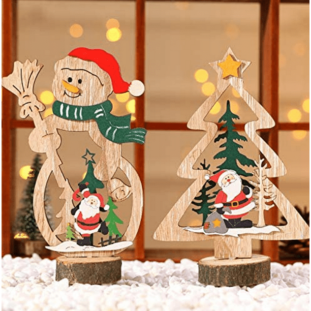 2 decoraciones navideñas de madera, árbol de Navidad con forma de ...
