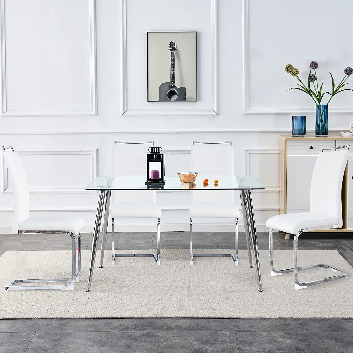 Modern 51 inch Transparent Dining Table and 4 Dining Chairs Set for ...