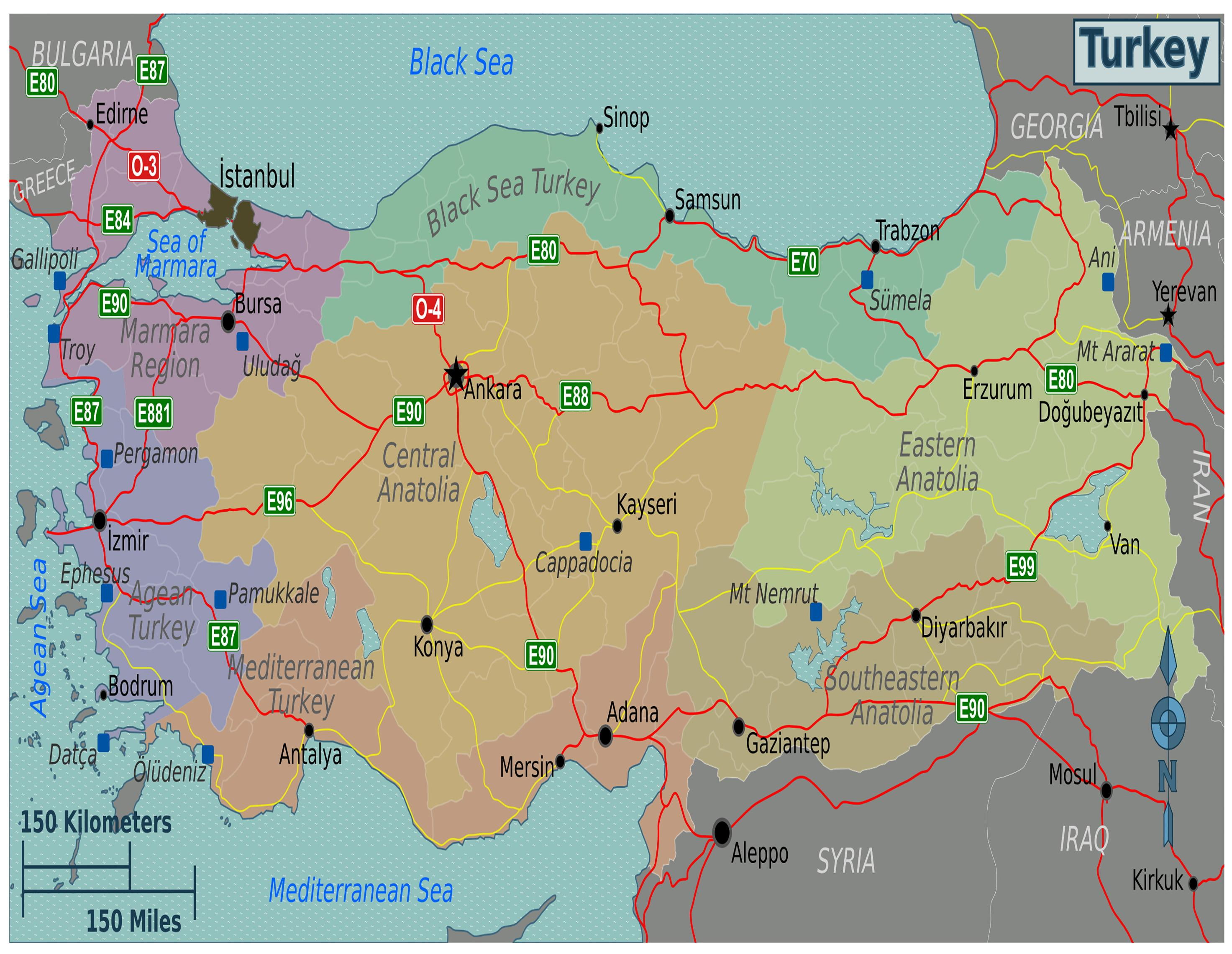 Palmetto Posters 24x31 Laminated Poster: Large regions map of turkey ...