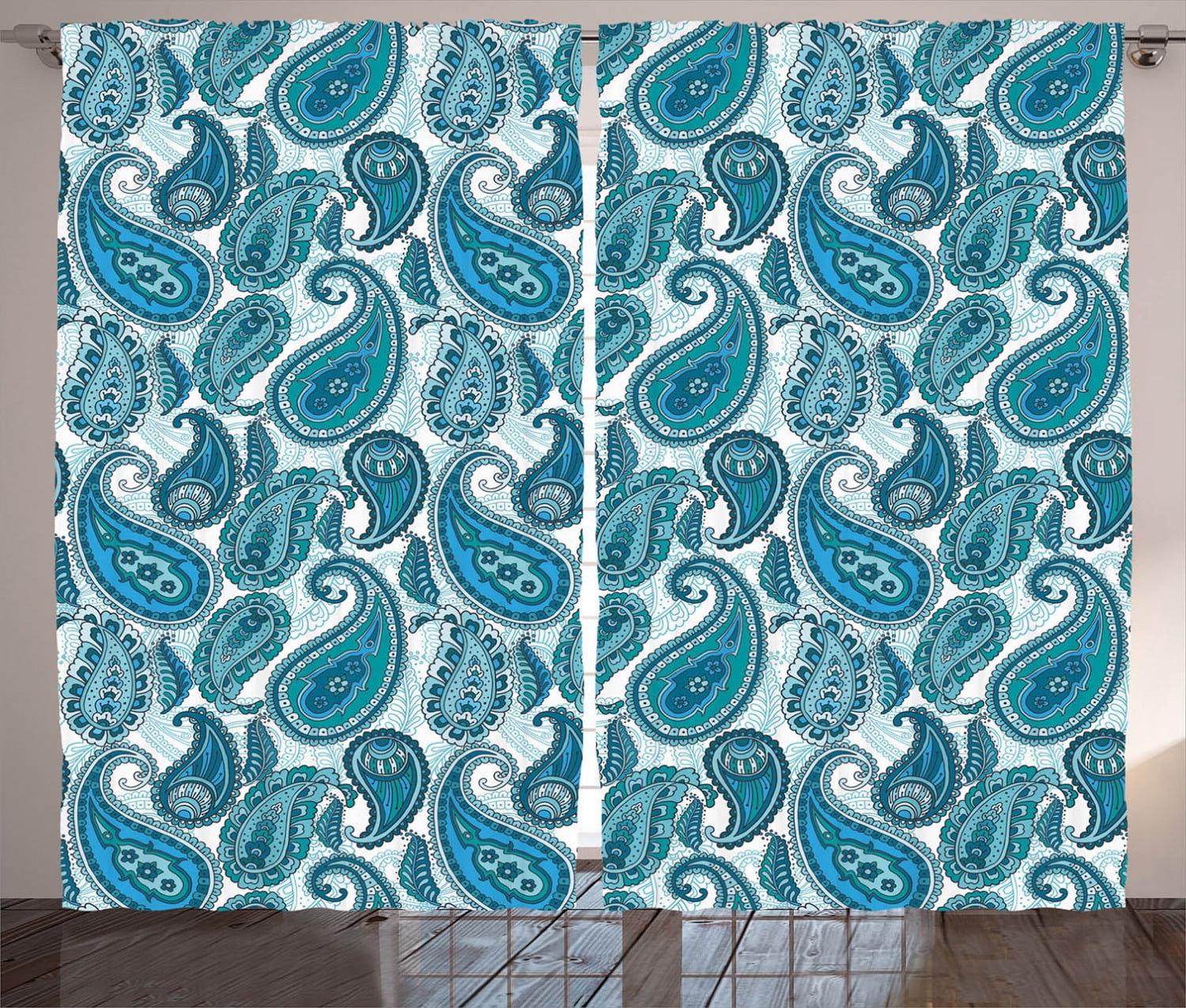 Paisley Decor Curtains 2 Panels Set, Ocean Inspired Design with Stripes ...