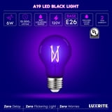 Luxrite A19 UV LED Black Light Bulb 6W Enclosed Fixture Rated E26 2 ...
