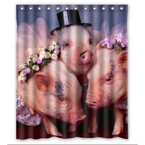 GreenDecor Nice Funny Pig Wear The Lace Waterproof Shower Curtain Set ...