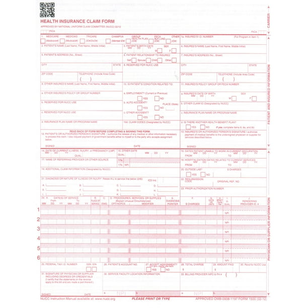 CMS 1500 Claim Forms "ICD-10" HCFA (Version 02/12) - Health Insurance, Laser Cut Sheet - 1000 ...