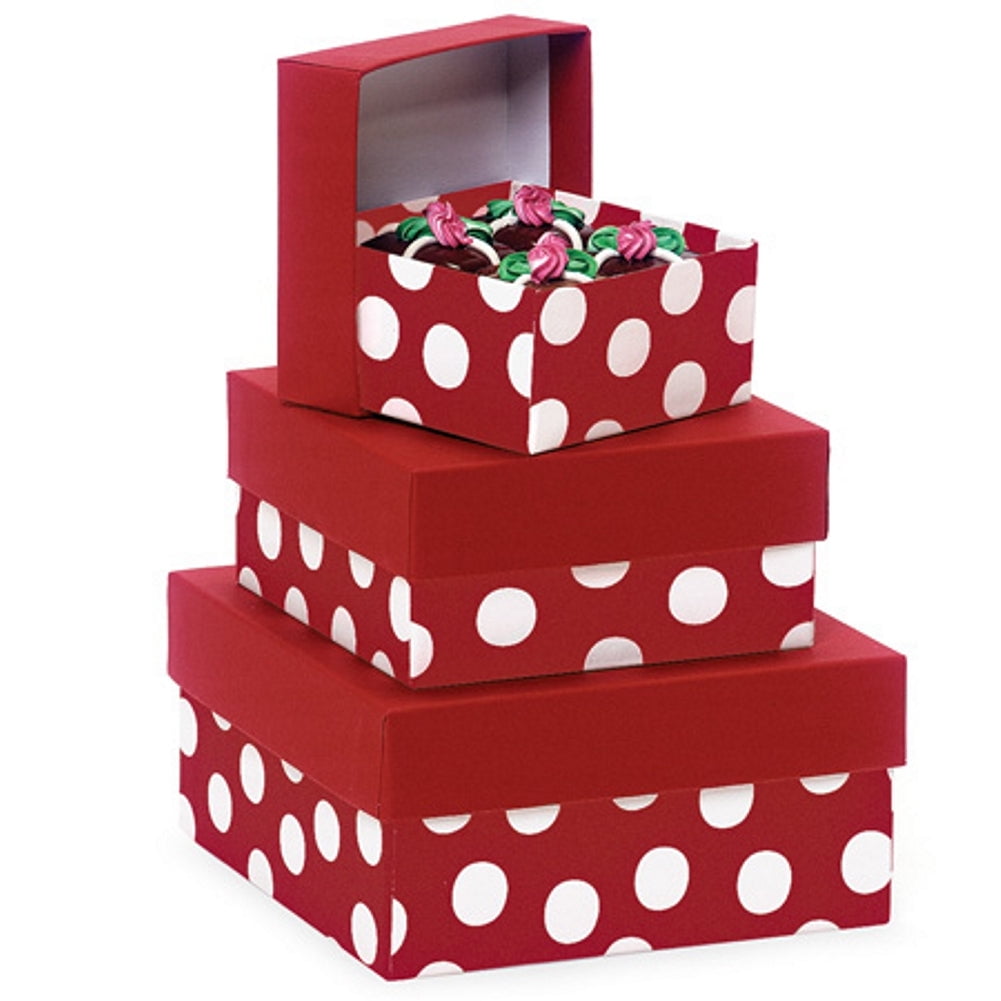 Red With White Polka Dots Small Nested Boxes - 3 Piece Set - 2 Sets ...