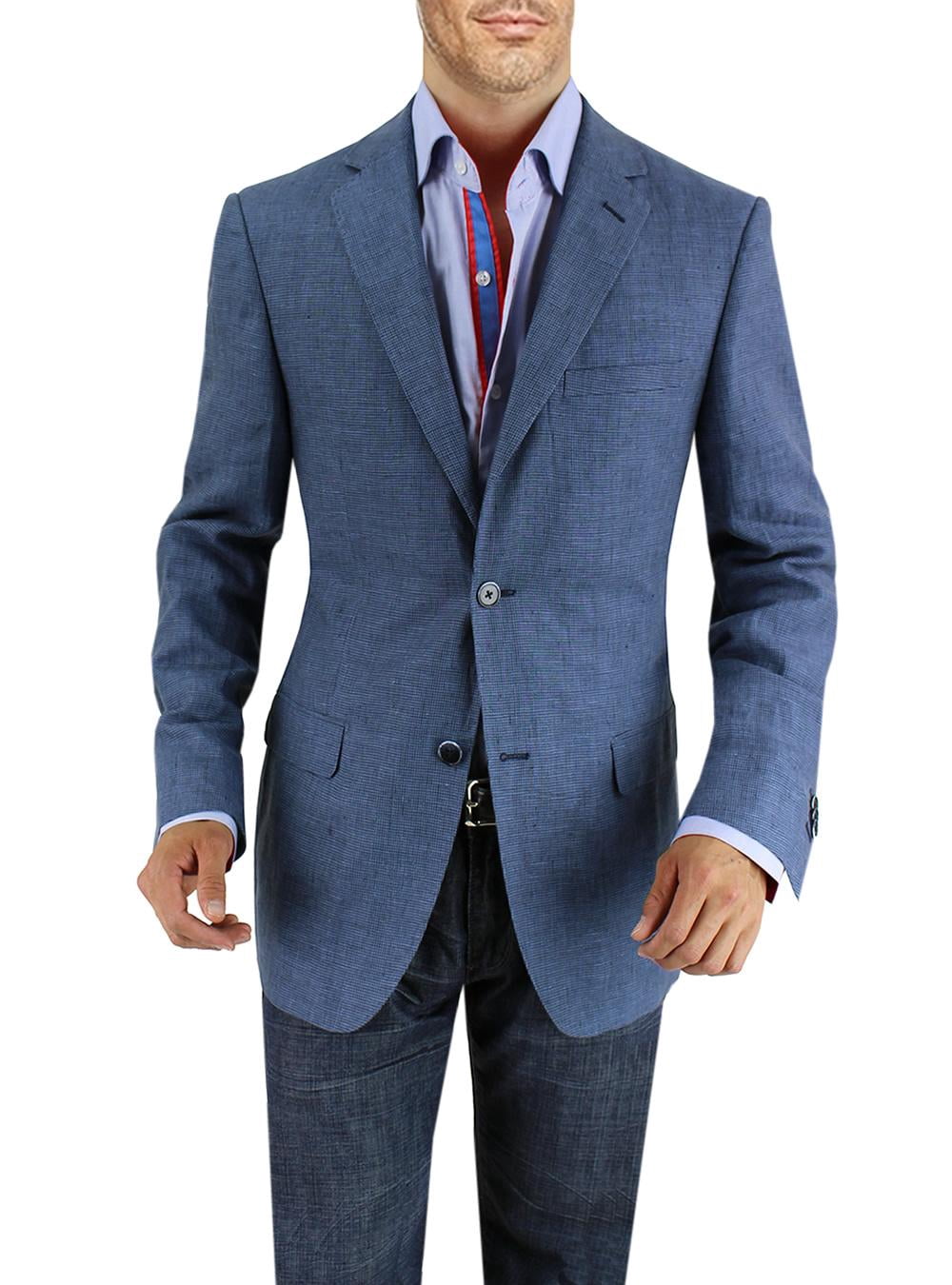 DTI BB Signature Men's Two Button Linen Blazer Modern Fit Jacket Blue ...