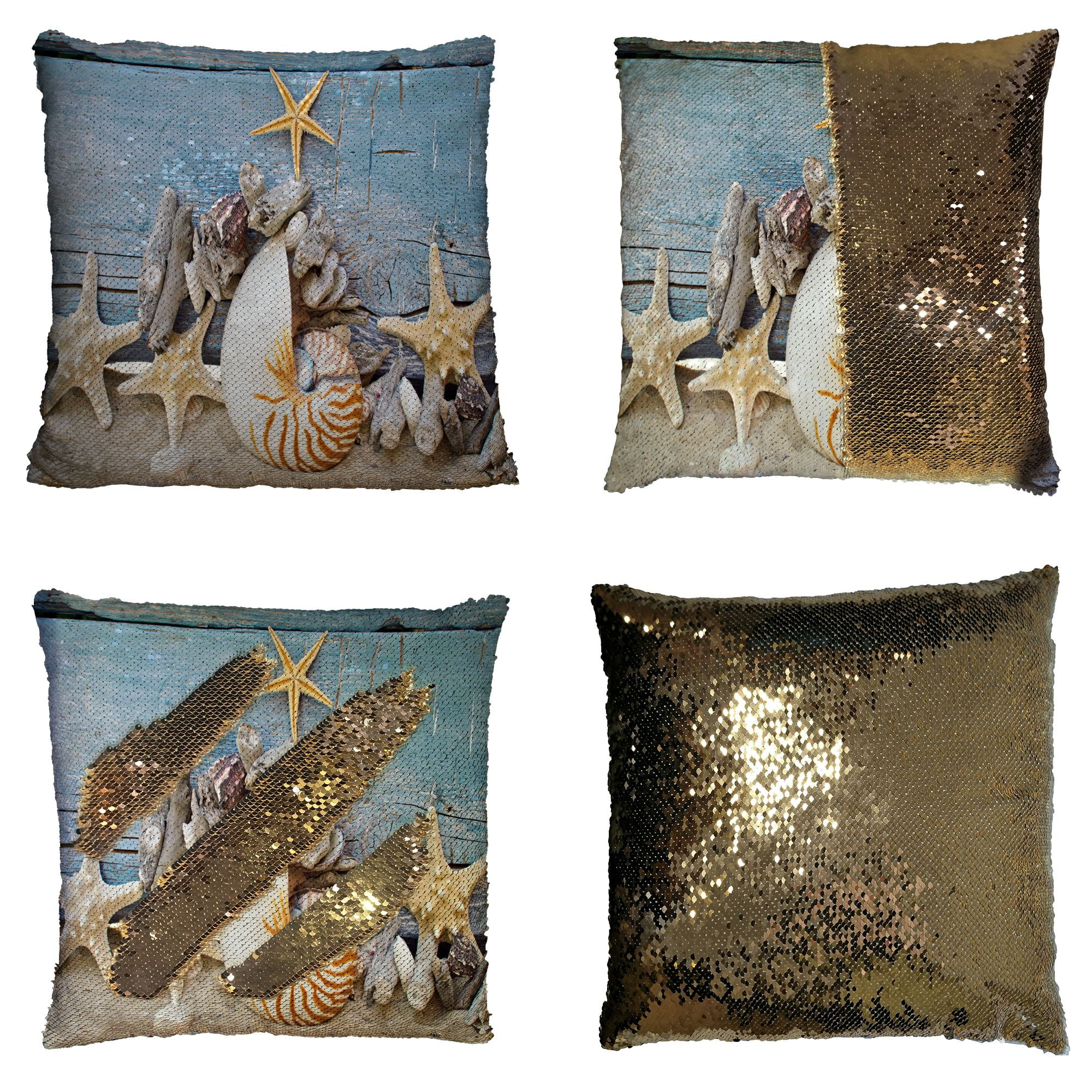 ZKGK Summer Beach with Starfish Sea Shells Reversible Mermaid Sequin ...