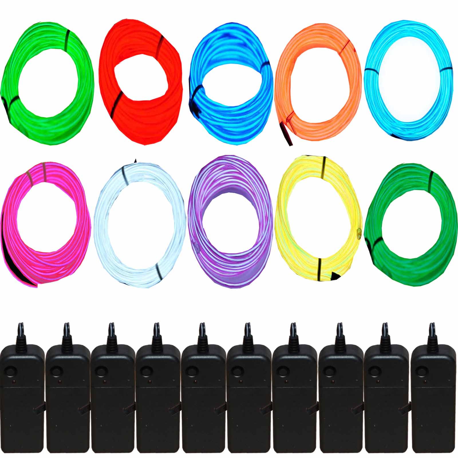 JYtrend 10-Pack 15ft Neon Light El Wire with Battery Pack ( Blue, Green ...