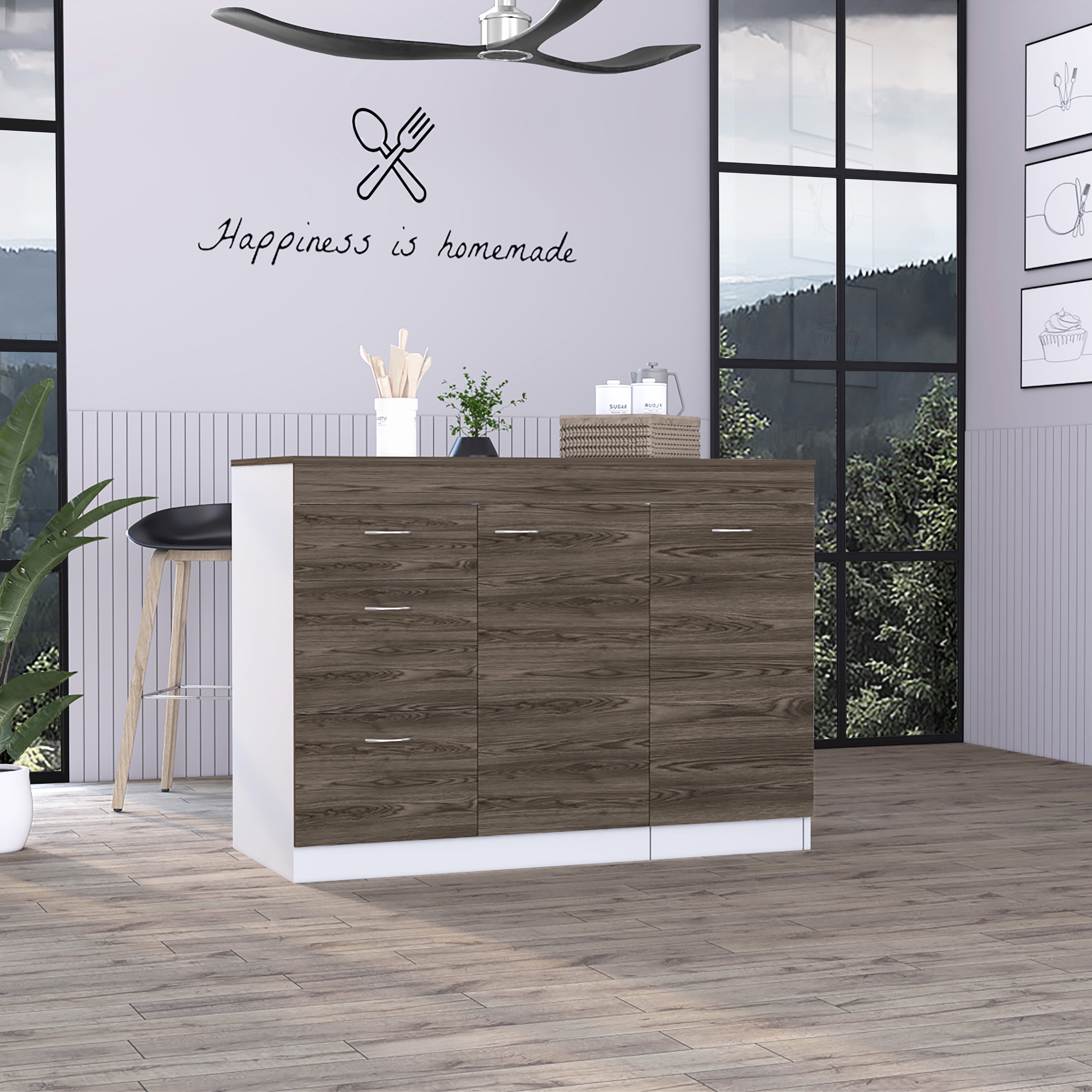 CoSoTower 3-Drawer L-Shaped Convertible Kitchen Island White And Dark ...