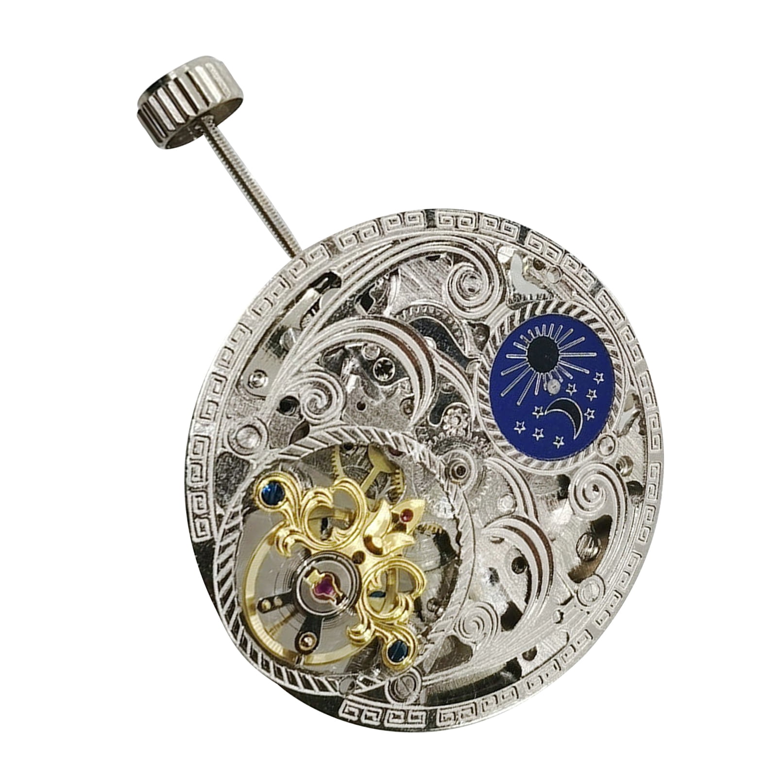 3-Hand Moon Phase 12 Flywheel Date at 6 Skeleton Mechanical Automatic ...