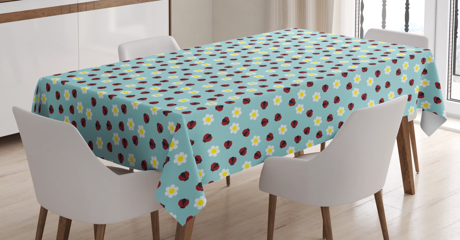 Ambesonne Ladybug Tablecloth Rectangular Table Cover, Daisy Blossom ...