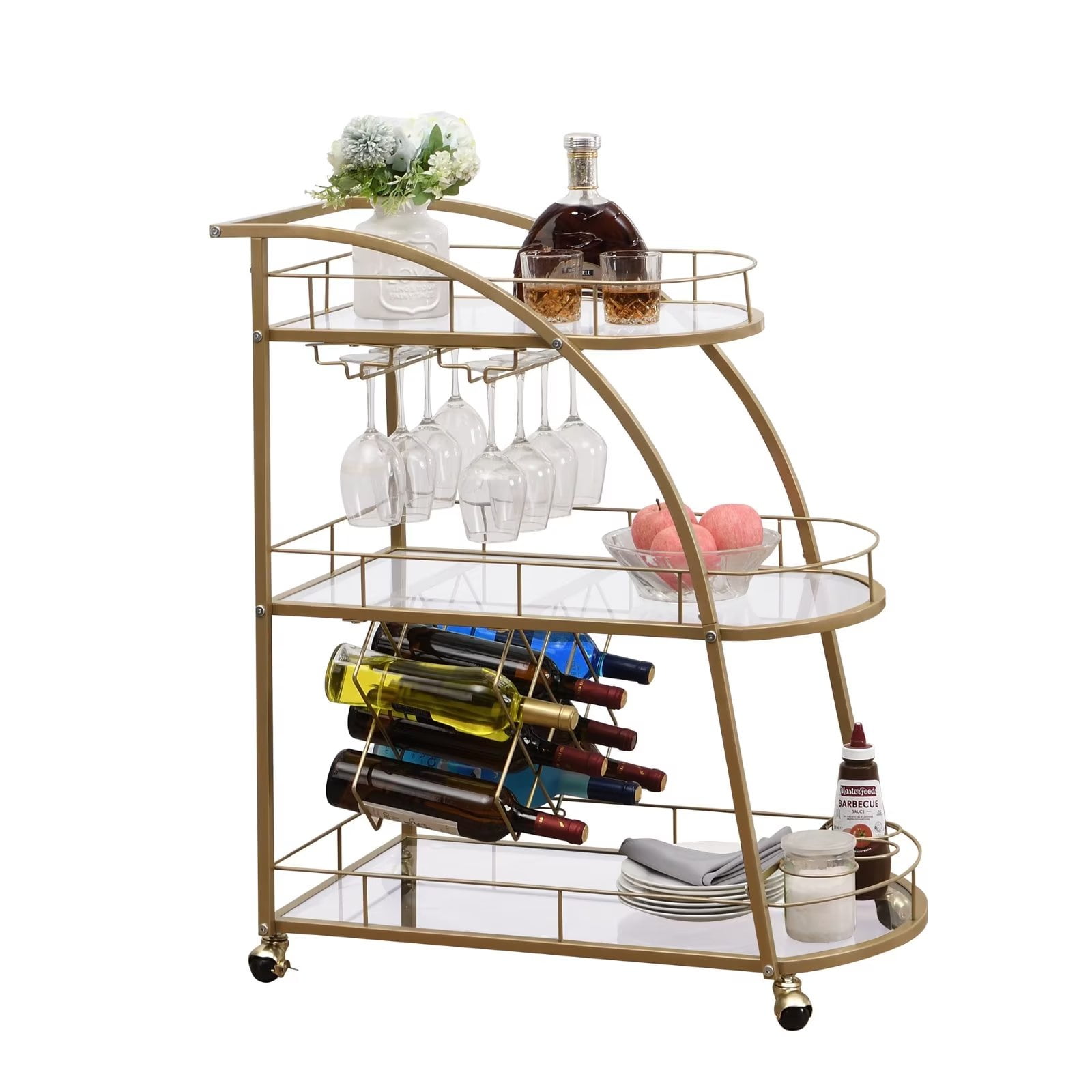 Metal Dining Cart, Industrial Bar Cart Serving Wine Cart with Wheels ...