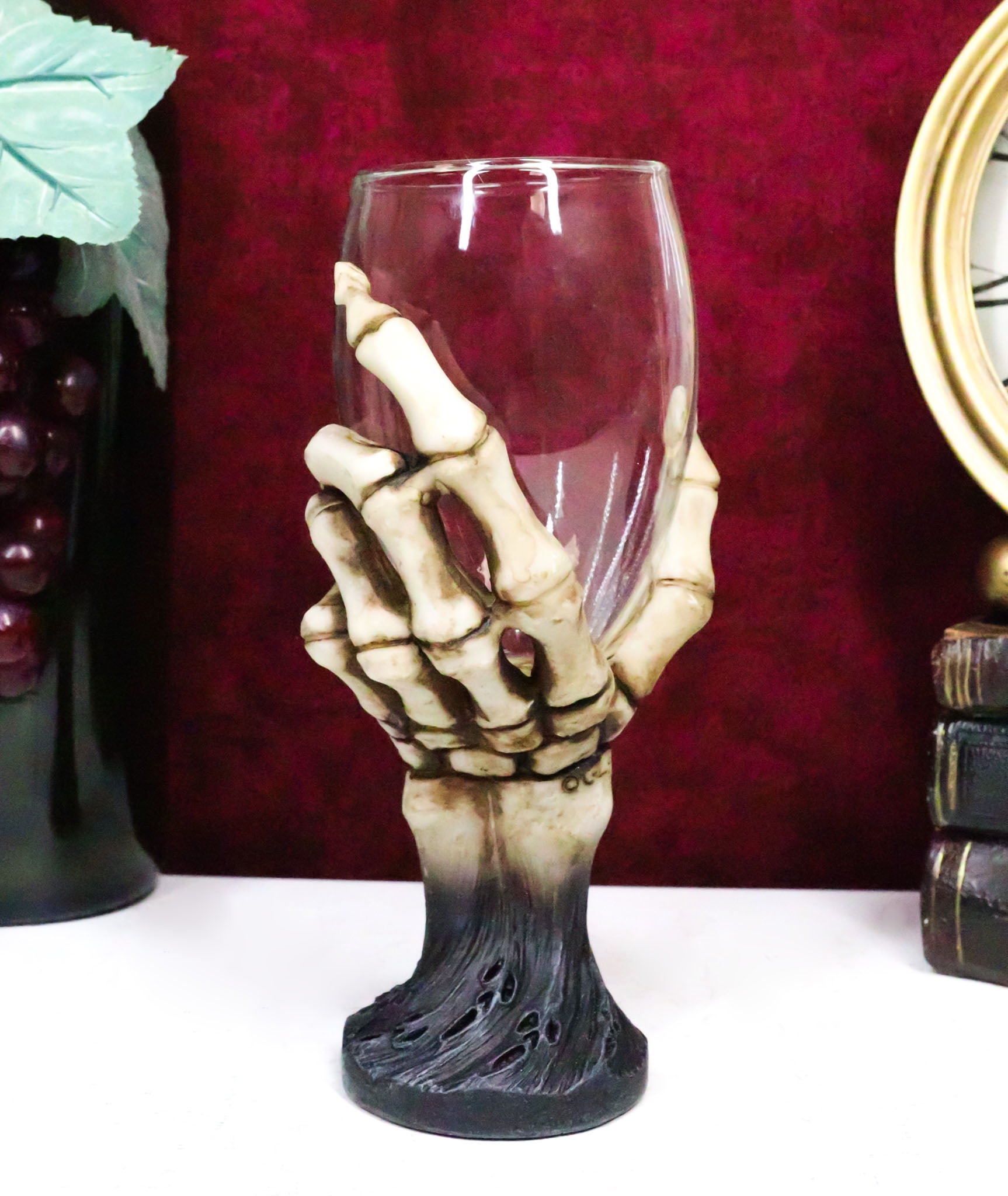 Ebros 6.5"H Gothic Macabre Bone Skeleton Hand Wine Goblet Glass Drink ...