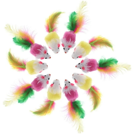 Fluffy Kitten Mouse Cat Toy With Feathers And Faux Fur, Mouse Cat Toy ...
