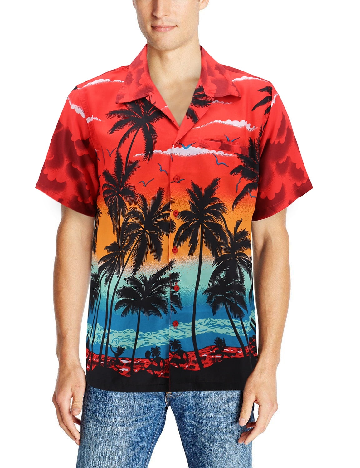 Mens Casual Tropical Hawaiian Luau Aloha Revere Beach Button Up Dress