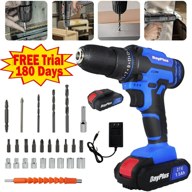 Dayplus 21V Rechargeable Cordless Electric Screwdriver Drill Set Power ...