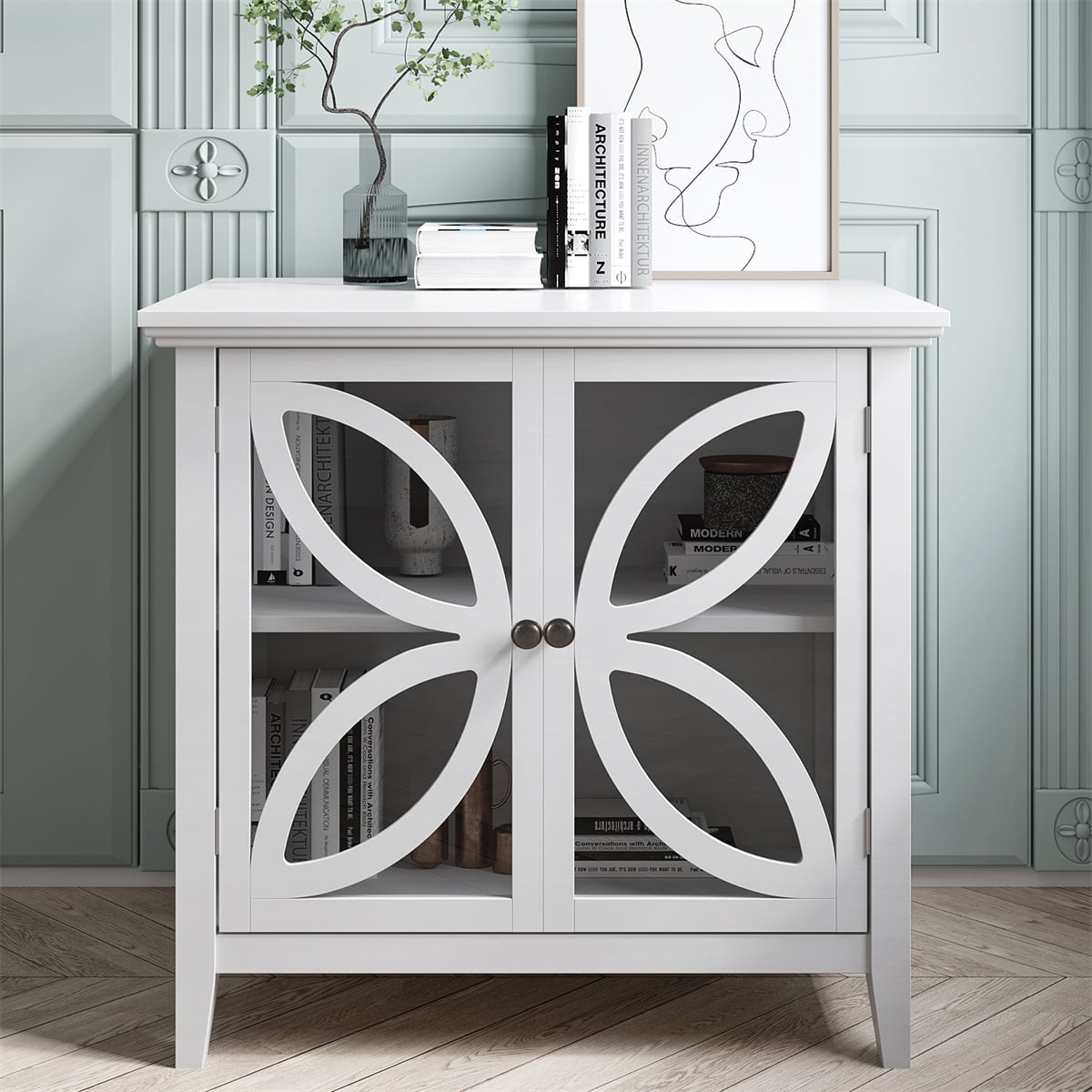 JINS&VICO 32 Inch Wooden Accent Storage Cabinet, Wooden Console Table ...