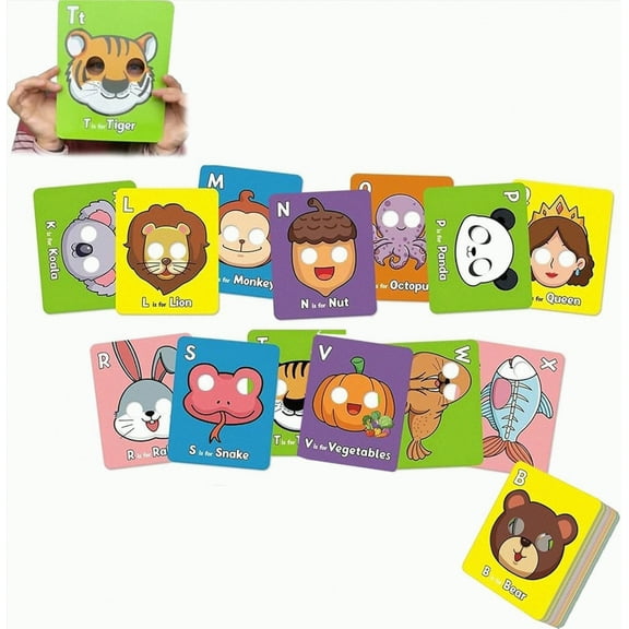 26 Pcs Alphabet ABC Flash Cards with Animal Masks, Colorful Alphabet ...