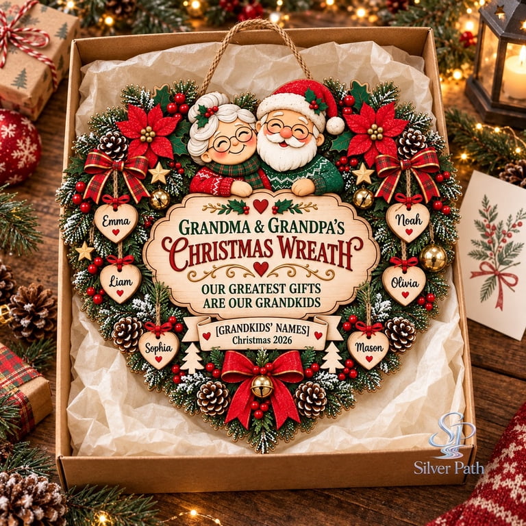 Personalized Wooden Door Hanger Christmas Wreath for Grandparents Porch ...