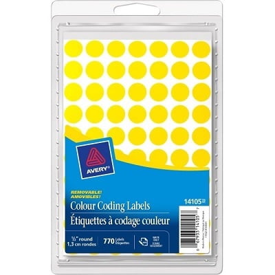 LABELS-COLOUR CODE, 1/2" DIAMETER, YELLOW 770/PK | Walmart Canada