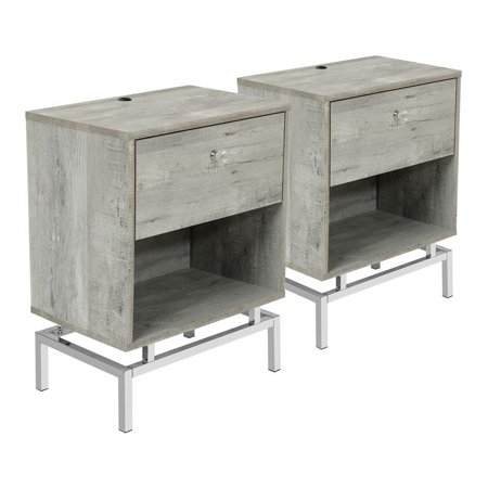 Furniture of America Lyn Wood End Table with USB Port in Light Gray ...