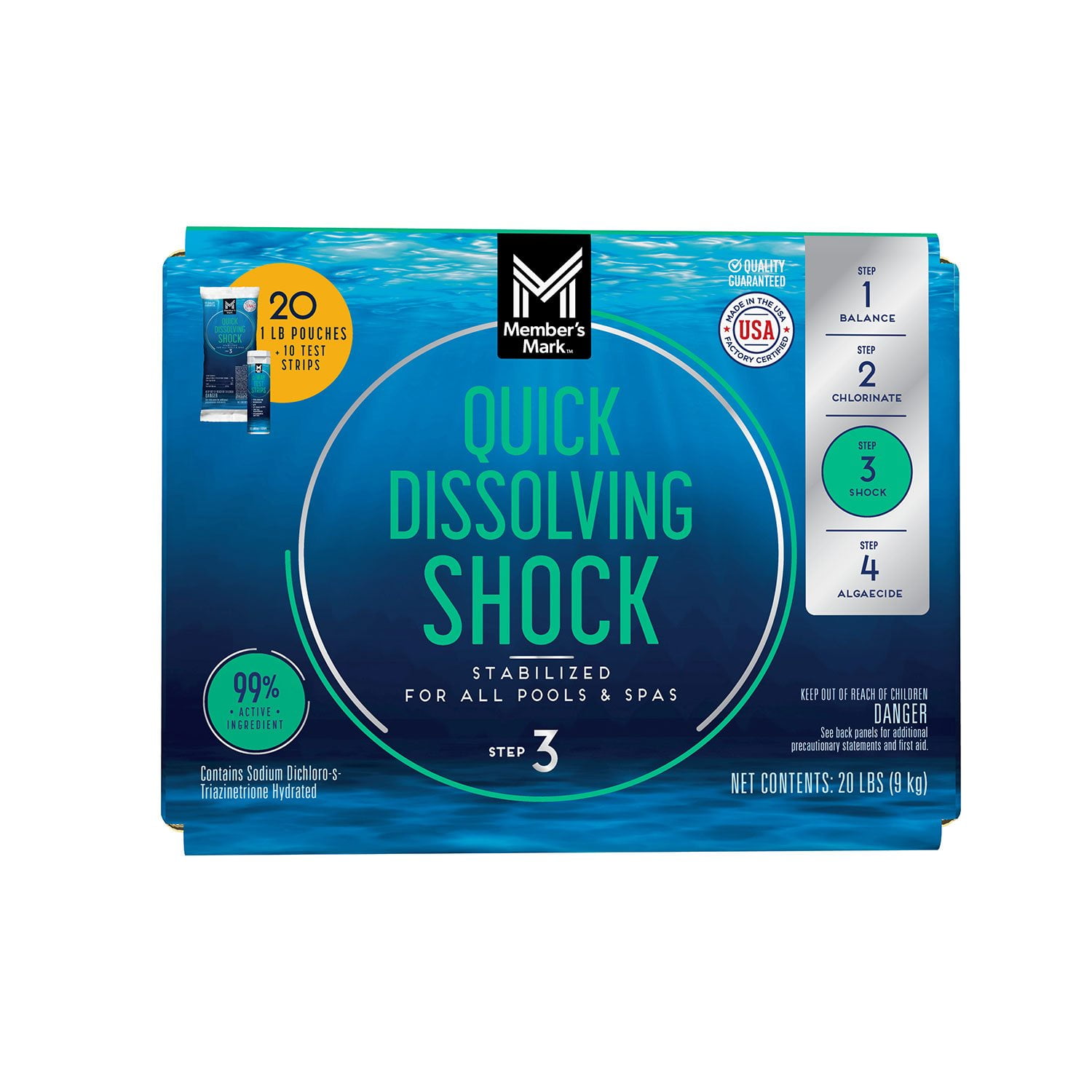 Member's Mark Quick Dissolving Shock 20lb with 10 Test Strips ...